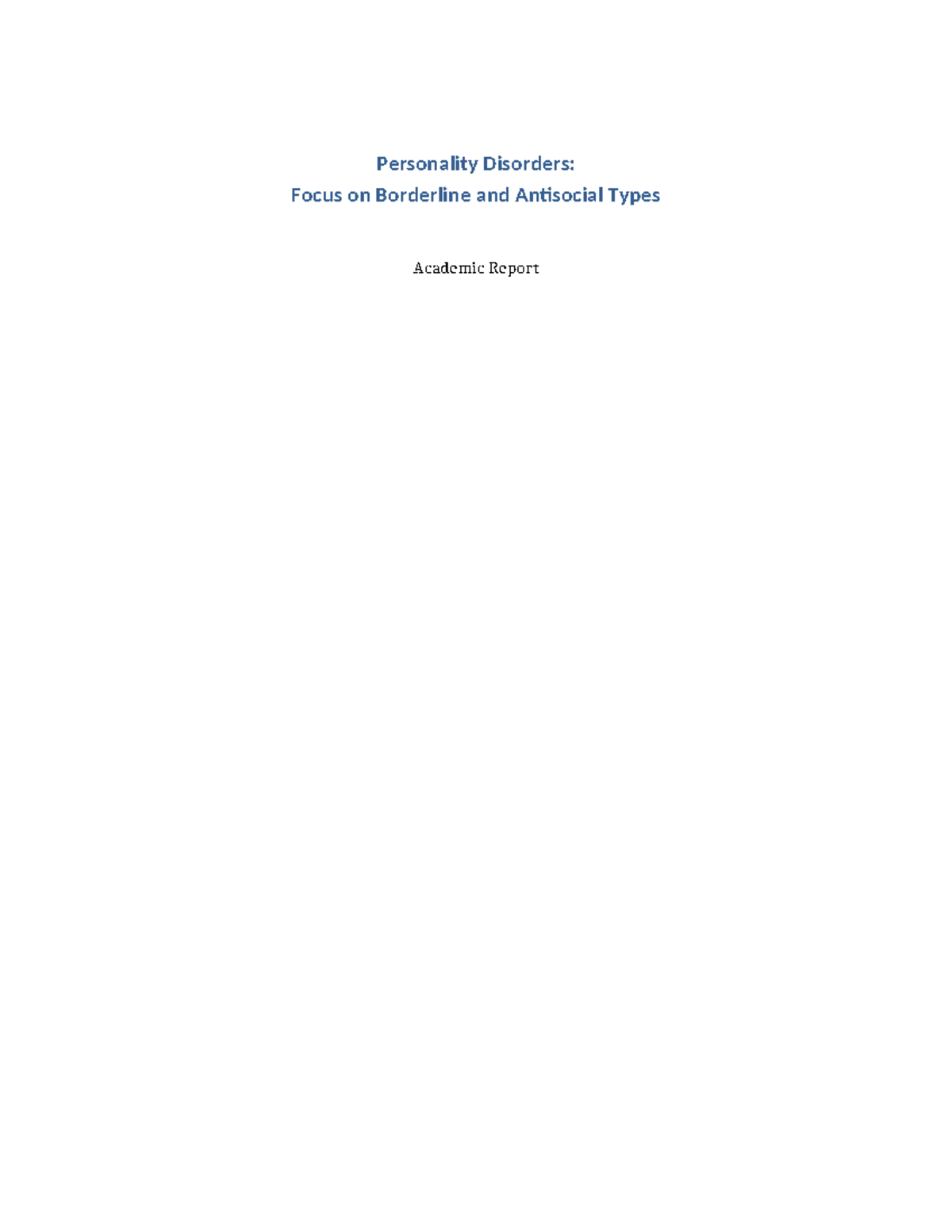 Expanded Report on Personality Disorders: BPD & ASPD Analysis - Studocu