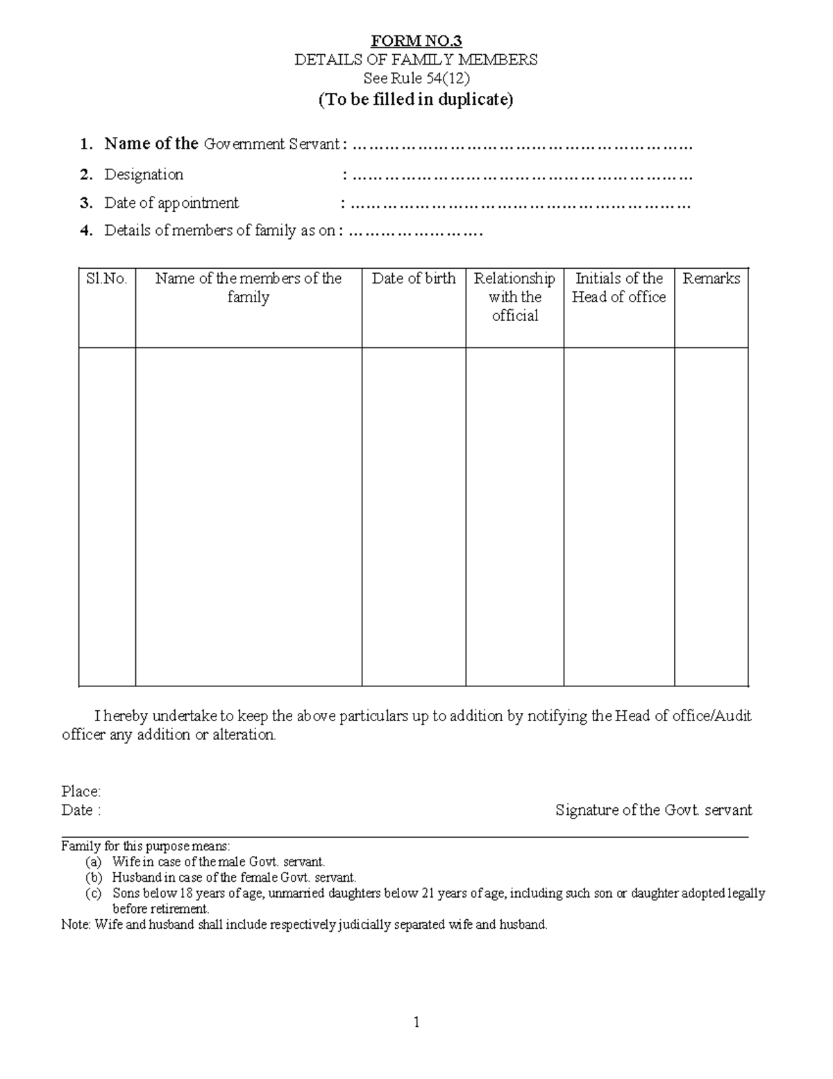 Pension Form Family-1: Office Procedures and Completed Forms Guide ...