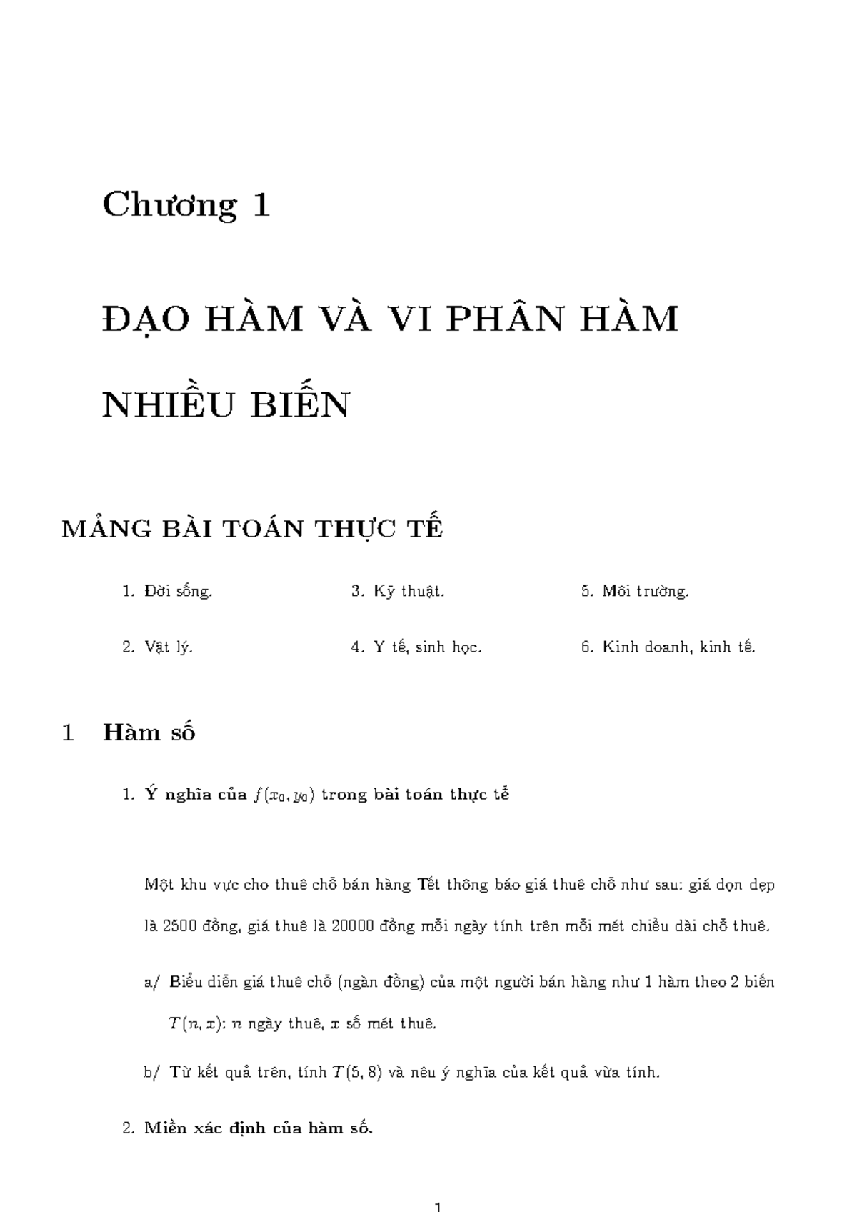 Chương 1: Đạo Hàm và Vi Phân Hàm Nhiều Biến - Bài Tập Cơ Bản GT2 - Studocu