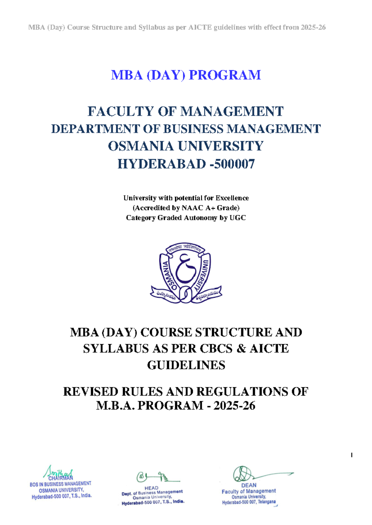 MBA (Day) Course Structure & Syllabus Overview as per AICTE Guidelines - Studocu