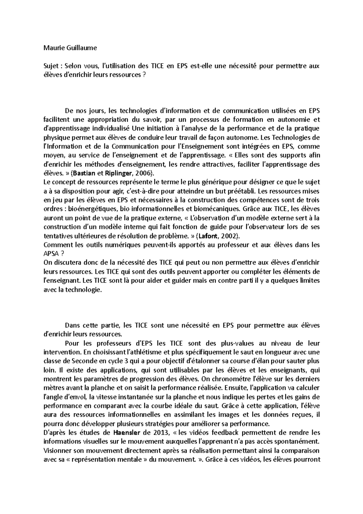 TICE en EPS : Utilisation et Enrichissement des Ressources Élèves - Studocu