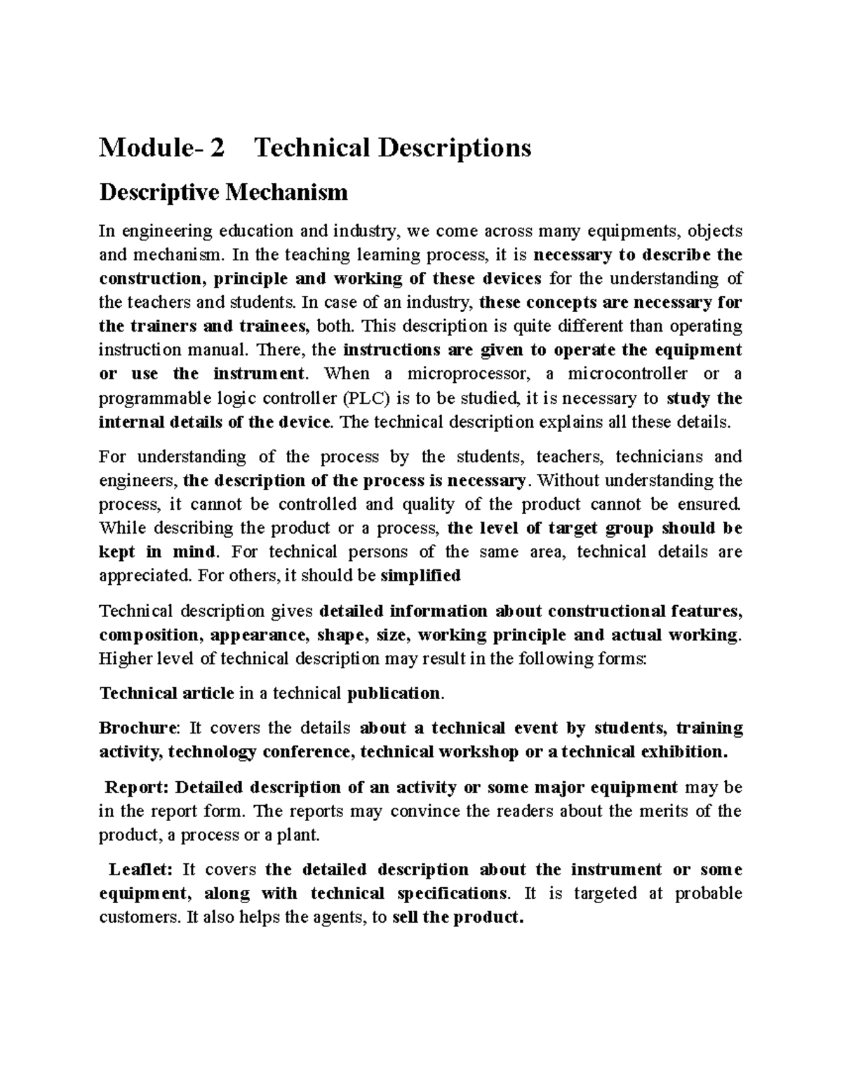 Module-2 Technical Description: Understanding Mechanisms and Products ...