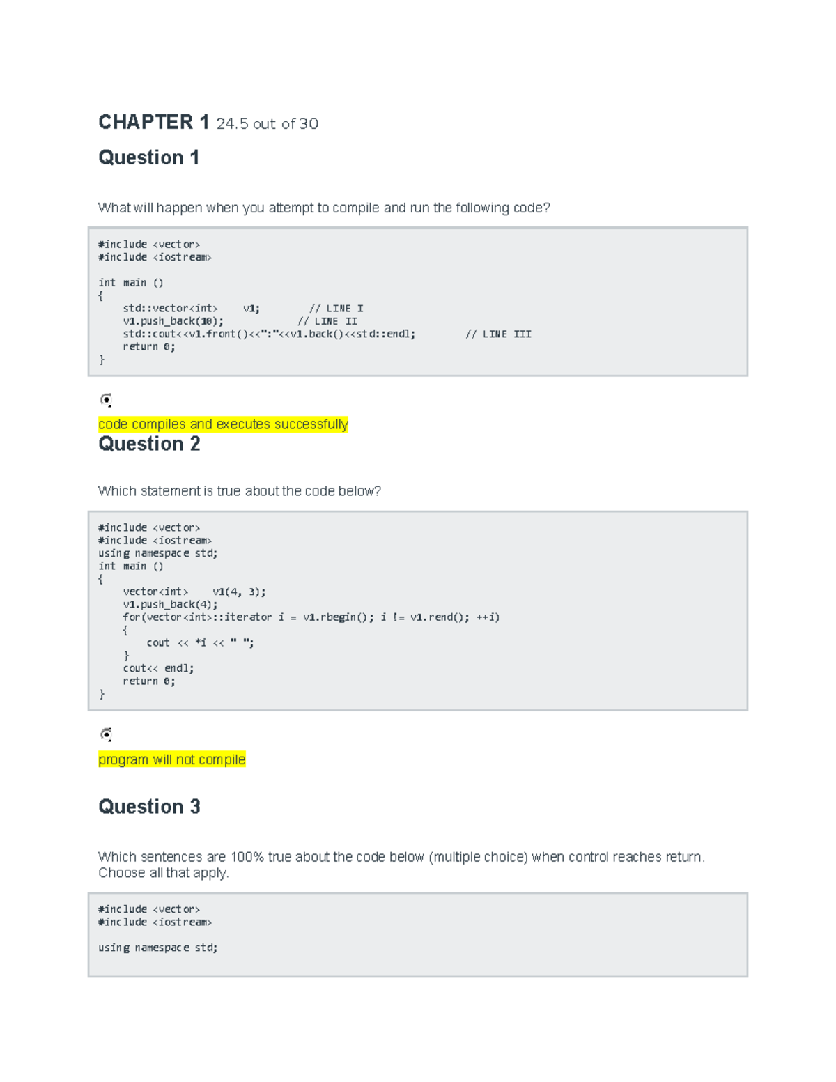 Advanced- Programming yyyy - CHAPTER 1 24 out of 30 Question 1 What ...