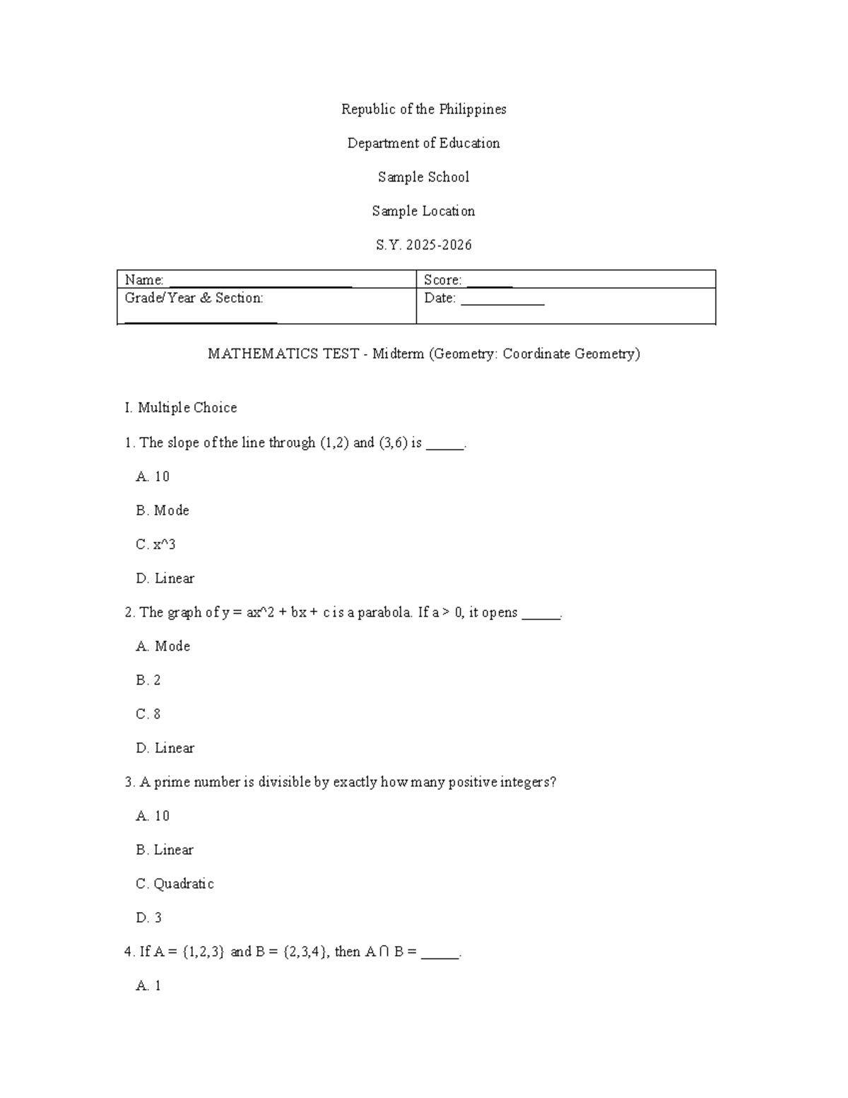 MATH 427 Midterm Test: Geometry & Coordinate Geometry Fall 2025 - Studocu