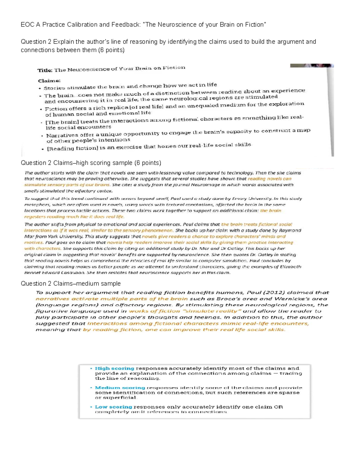 EOC A Practice Calibration and Feedback The Neuroscience of your Brain ...
