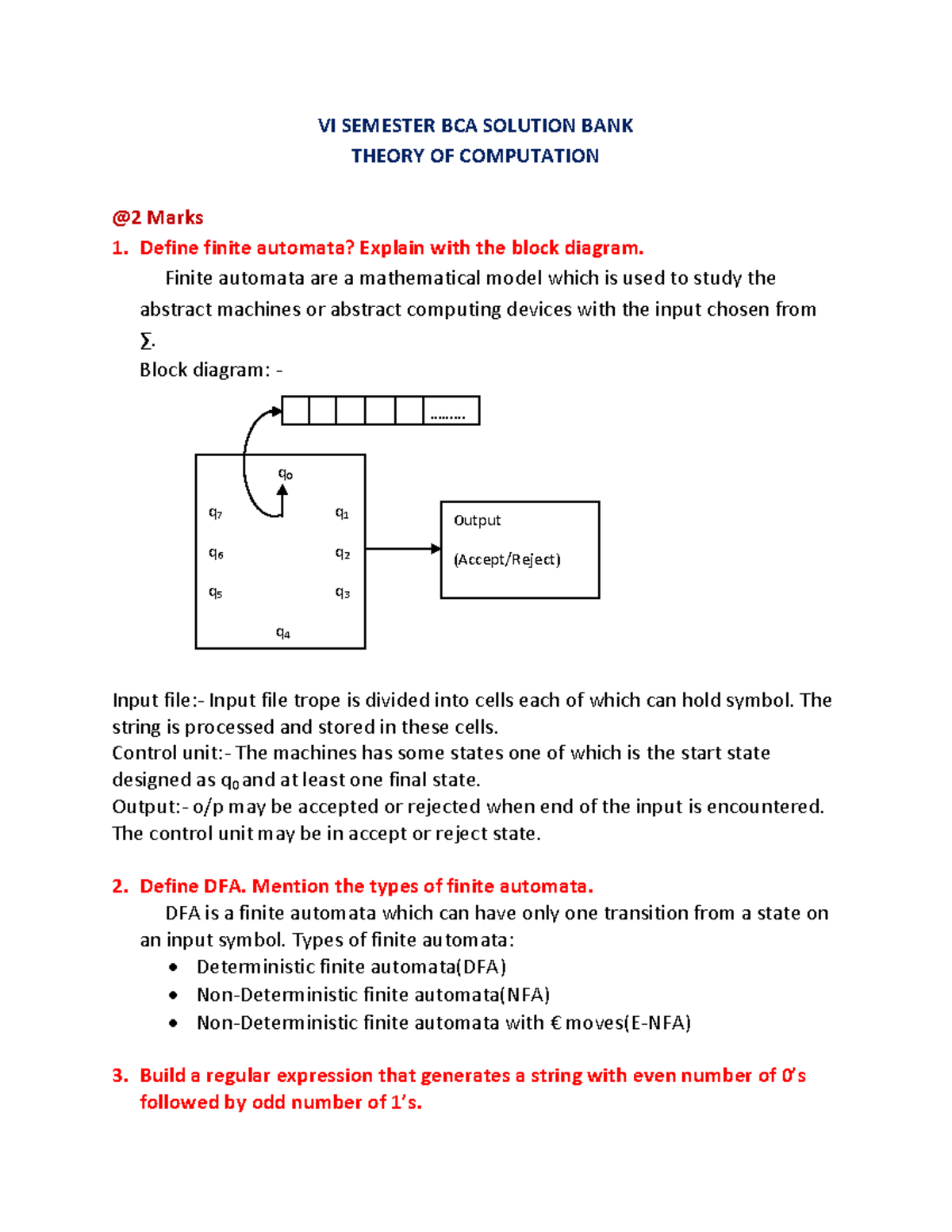 Theory of computation notes 2020 !!! - VI SEMESTER BCA SOLUTION BANK ...