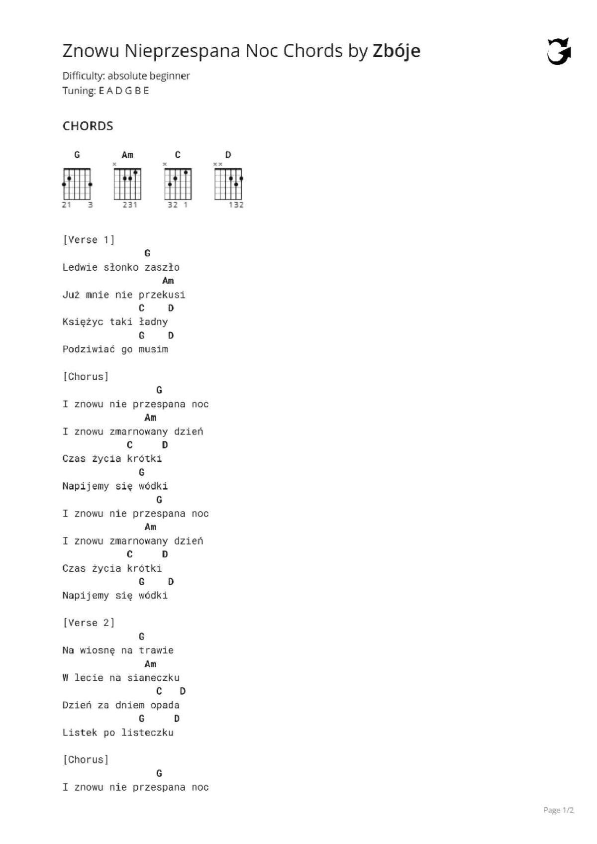 Znowu Nieprzespana Noc Chords - Beginner Guide to EADGBE Tuning - Studocu
