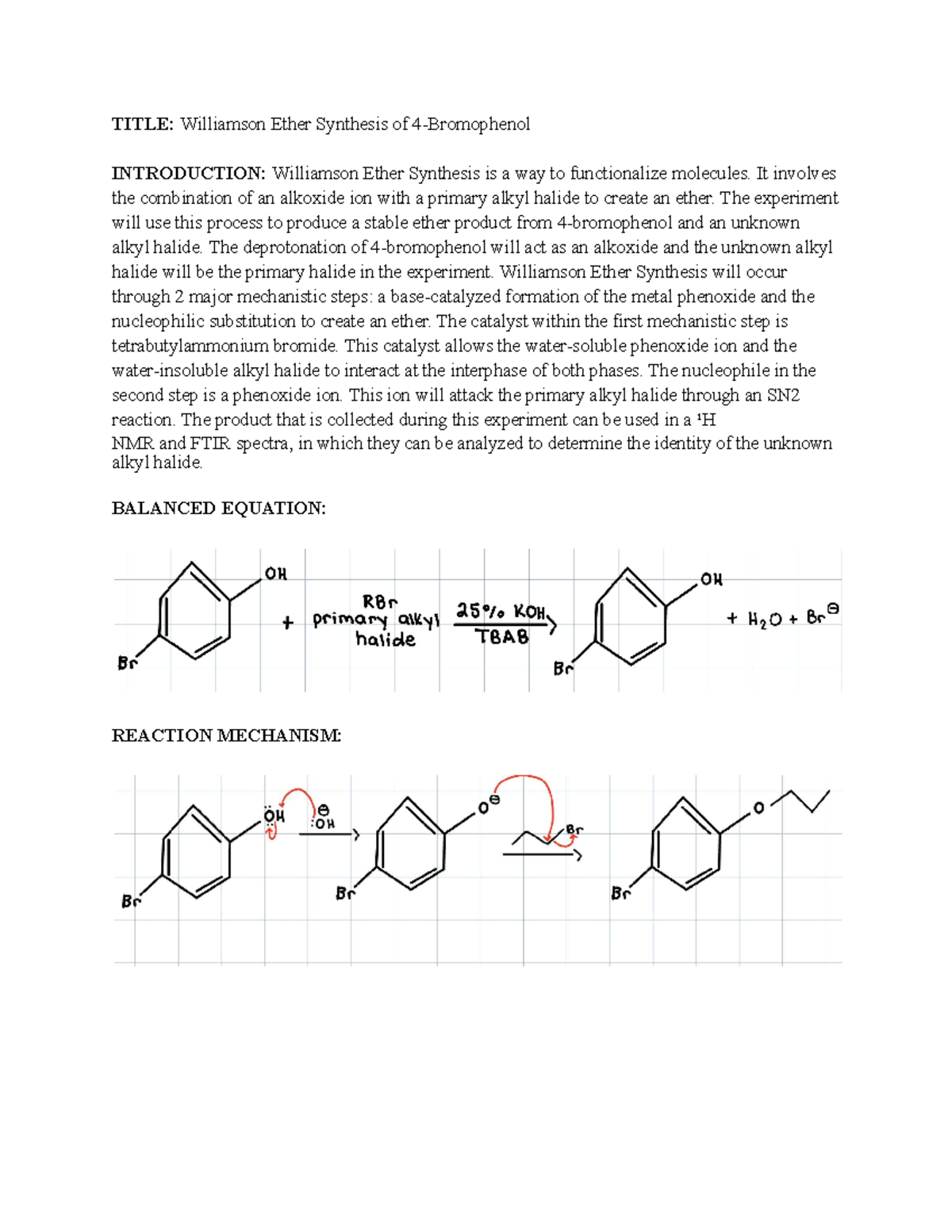CHEM 2211L Final Experiment: Williamson Ether Synthesis of 4 ...