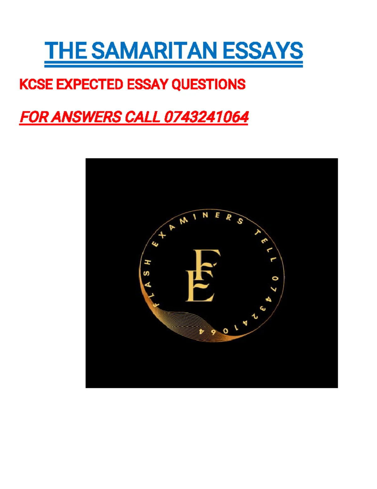 Samaritan Essay Questions for KCSE: Themes and Character Analysis - Studocu