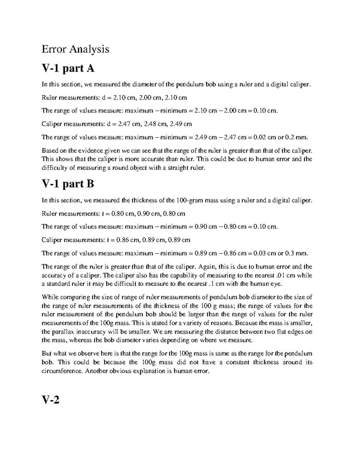 Physics M0 Error Analysis - Error Analysis V-1 part A In this section ...