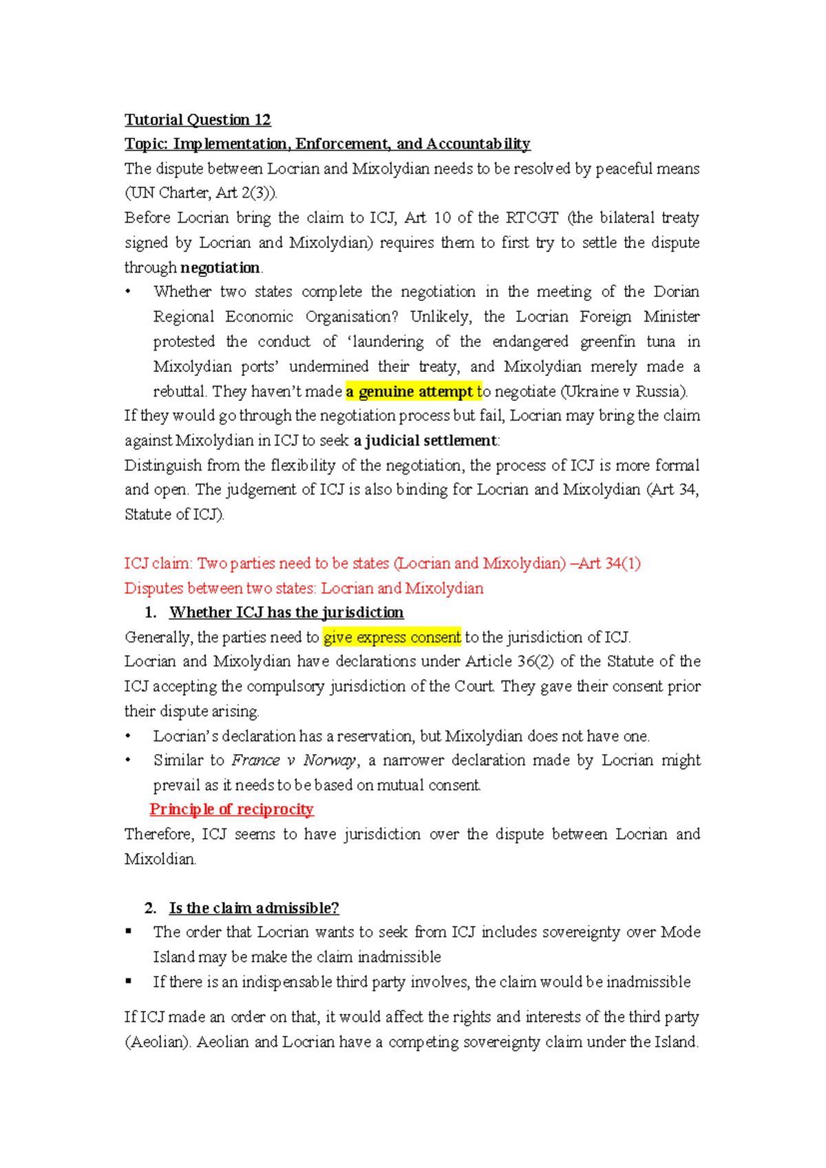 RTC 101: Tutorial Question on ICJ Jurisdiction & Dispute Resolution ...