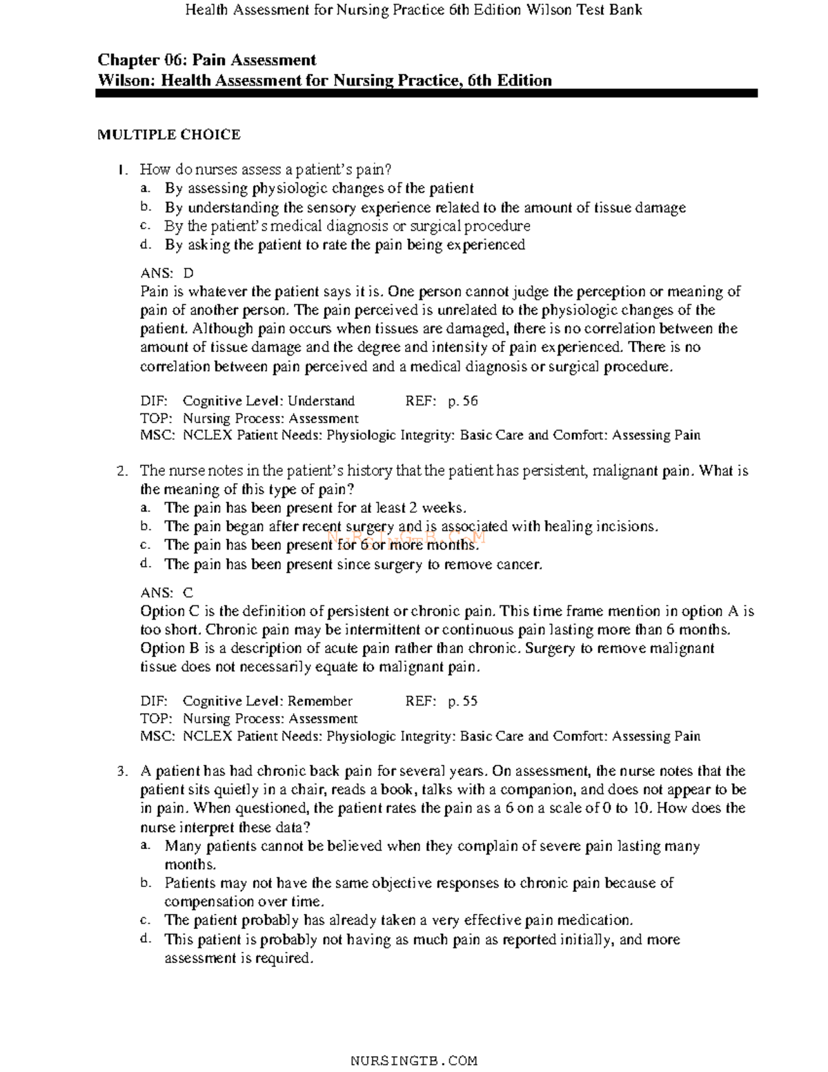 Pain Assessment Study Notes for Nursing Practice (NURSINGTB) - Studocu