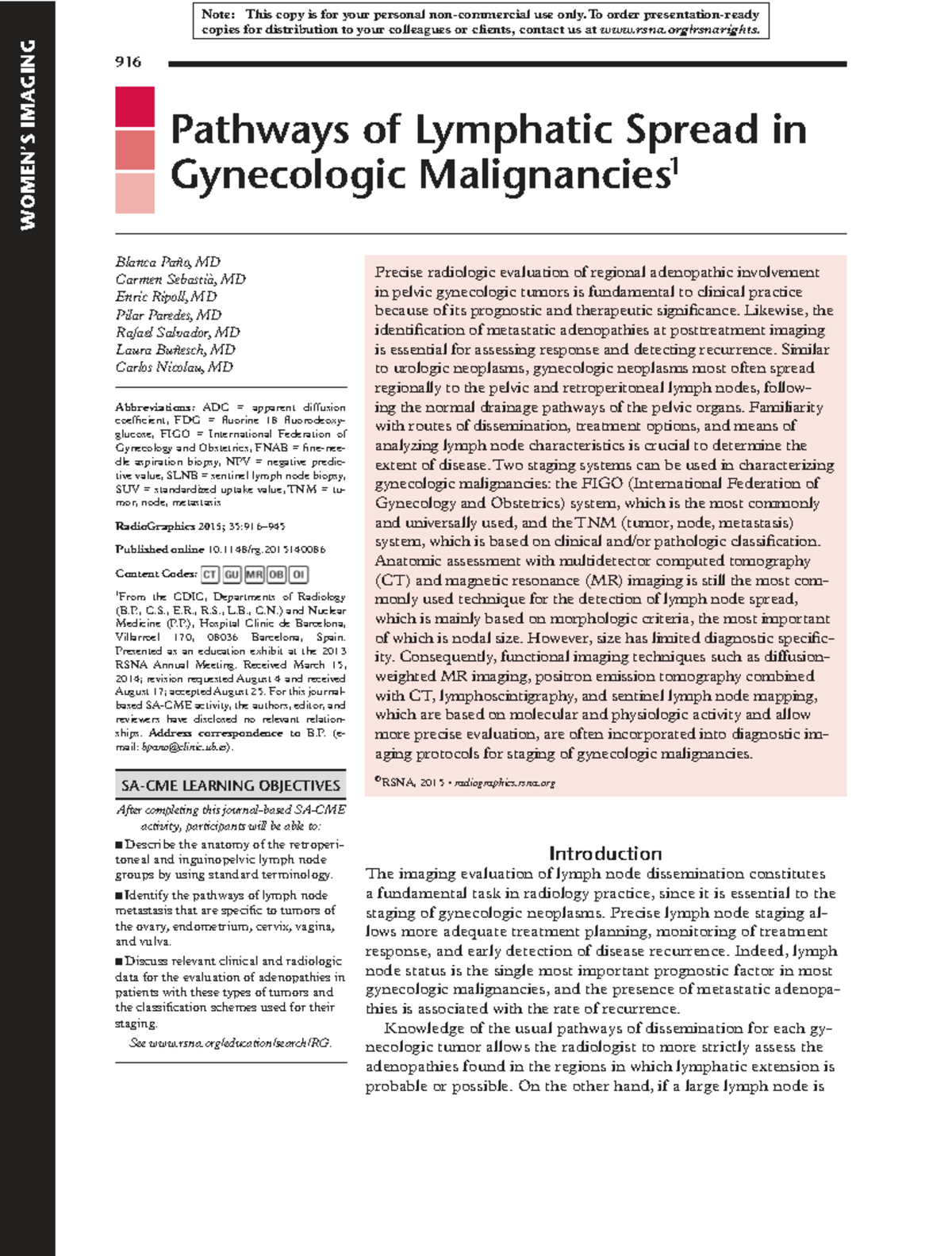 Radiology Imaging in Gynecologic Malignancies: Pathways of Lymphatic ...