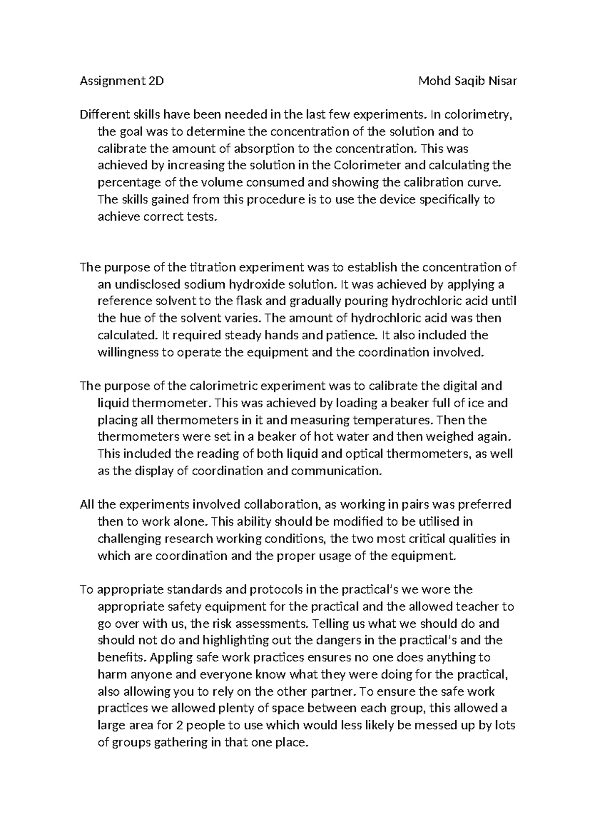 BTEC Level 3 Applied Science Unit 2 Assignment 2D: Skills in Colorimetry and - Studocu