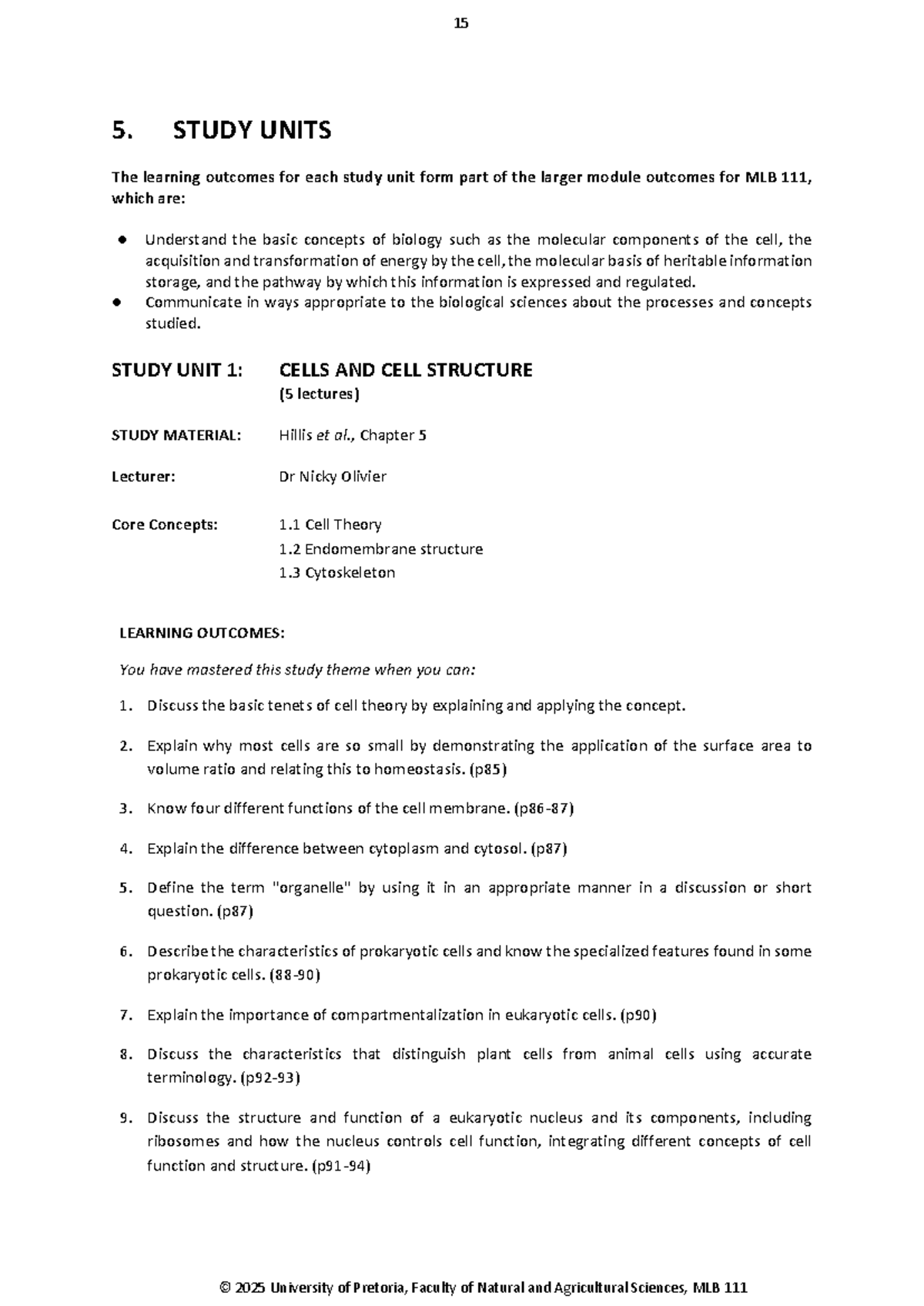 MLB 111 Study Outcome - SU 1 - 5. STUDY UNITS The learning outcomes for ...
