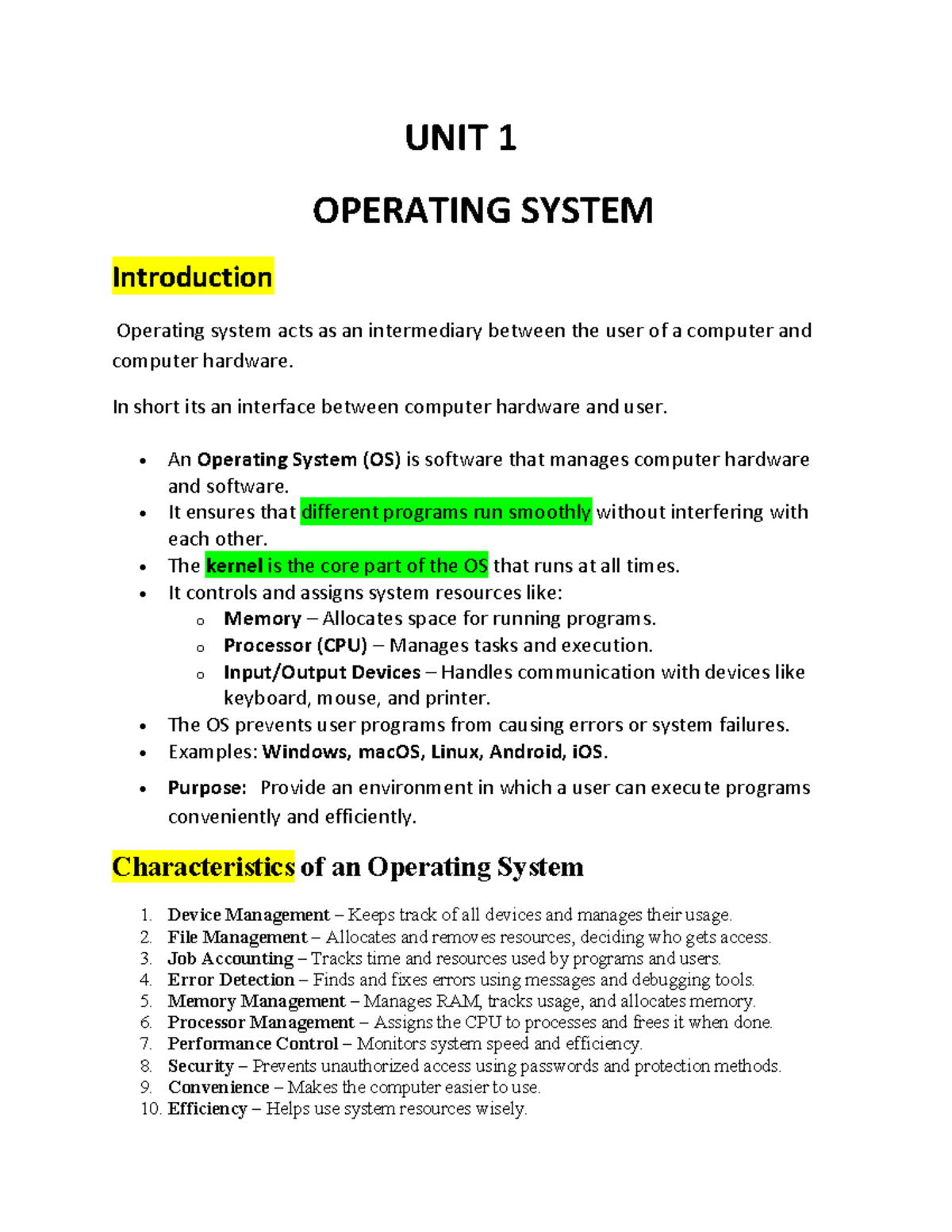 OS 101 Midterm Study Notes: Unit 1 Overview of Operating Systems - Studocu