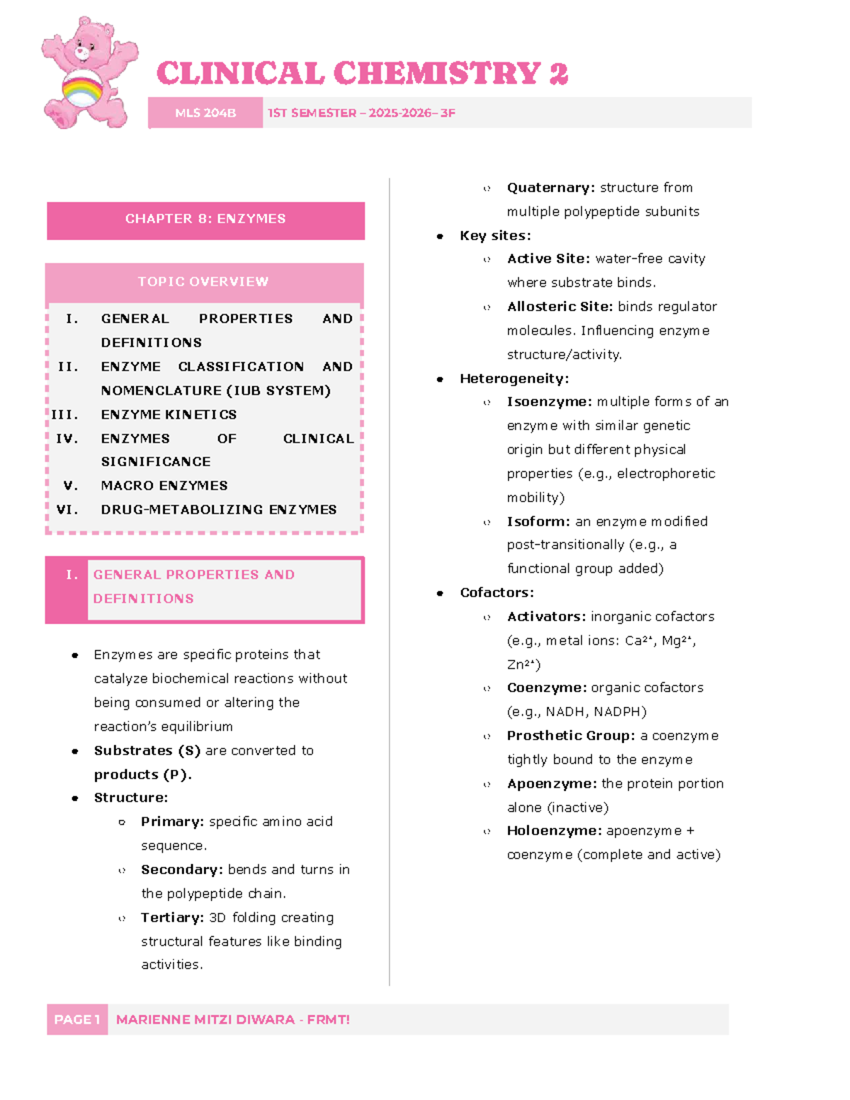 CC2 - Chapter 8 Enzymes Overview for Midterm Exam - Studocu