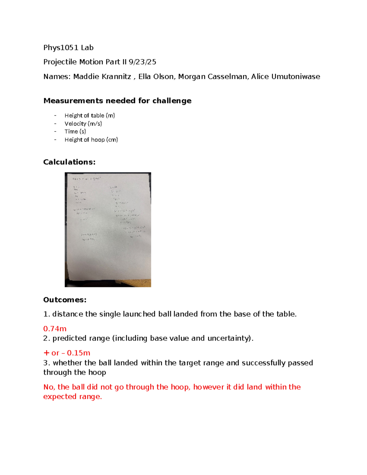 Phys1051 Lab 5 - Projectile Motion Analysis and Results - Studocu