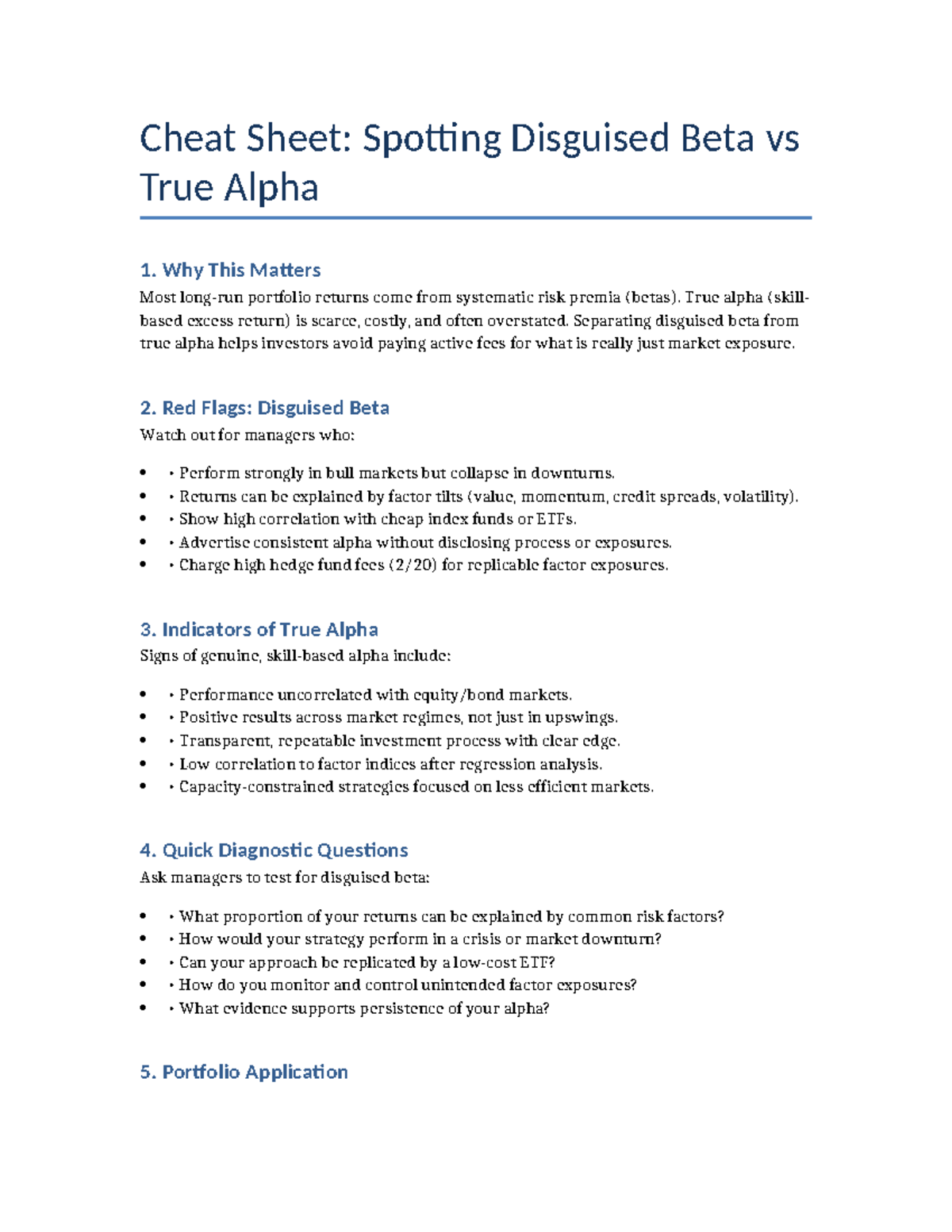 Alpha vs Beta Cheat Sheet: Spotting True Alpha vs Disguised Beta - Studocu