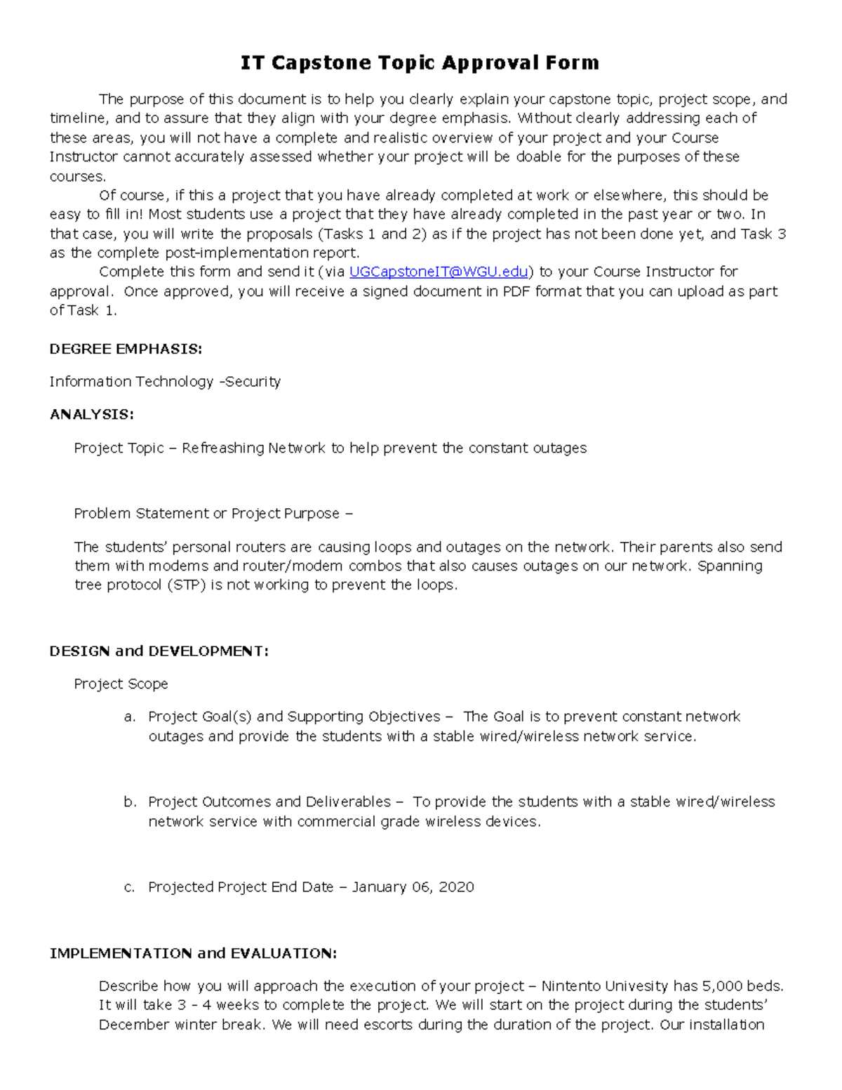 IT Capstone Topic Approval Form - Without clearly addressing each of ...
