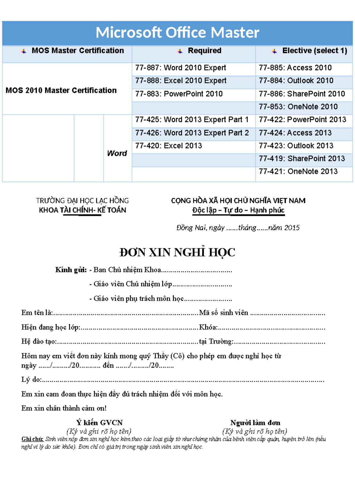 Microsoft Office Master Certification: Elective Course Details - Studocu