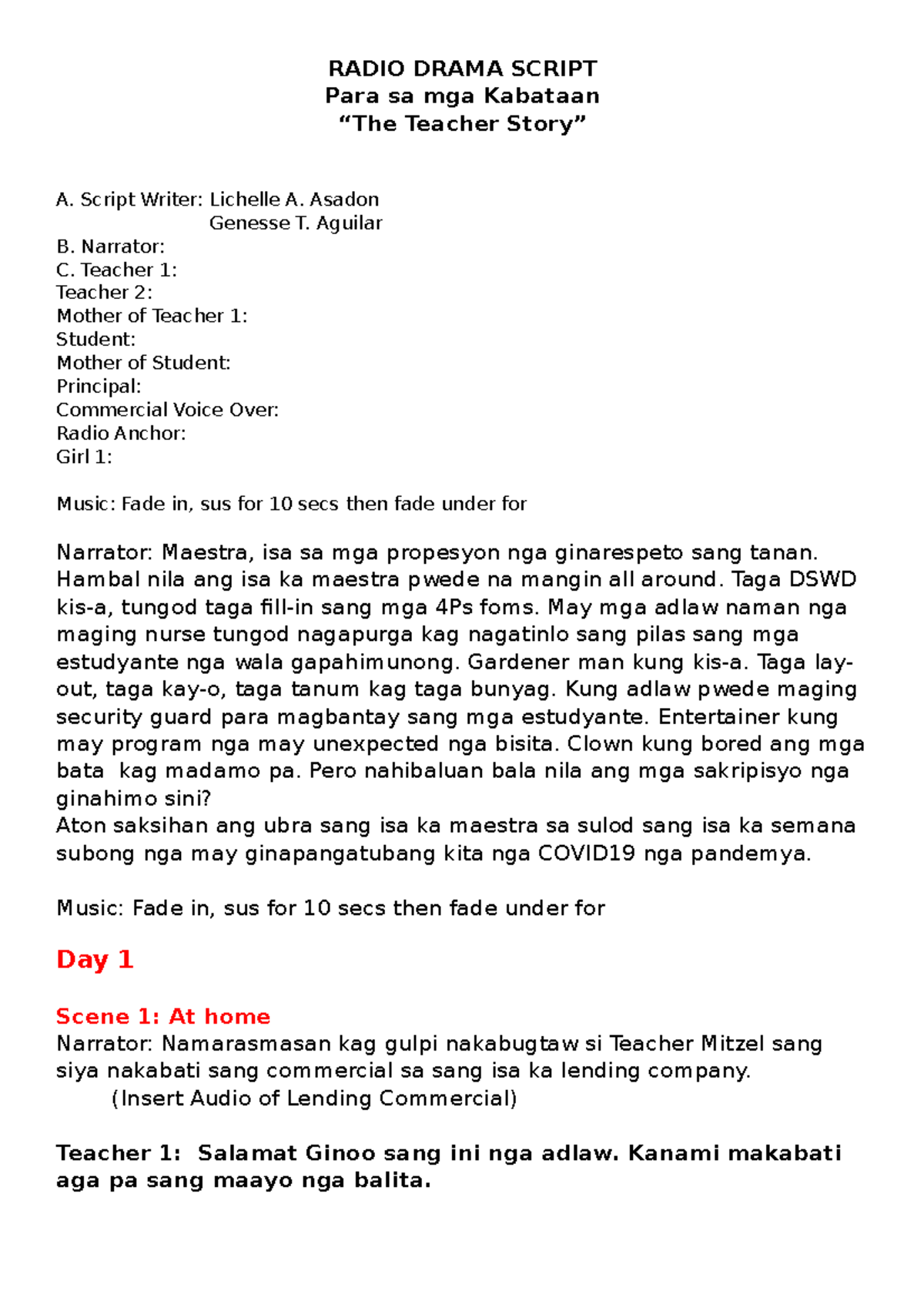 Radio- Drama- Script - Working task after class - RADIO DRAMA SCRIPT ...