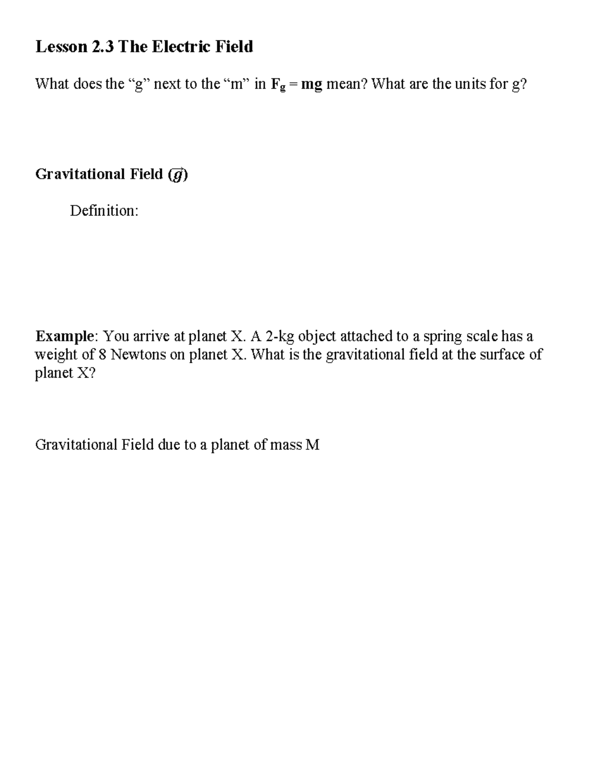 Lesson 2.3: Electric Field and Gravitational Field Concepts - Studocu