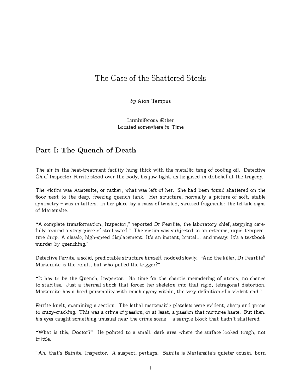 Bainite Murder Case Study: Aion Tempus Luminiferous Æther - Studocu