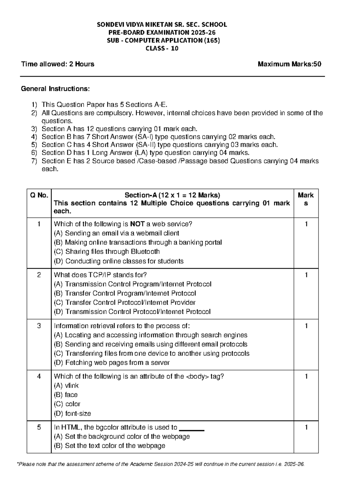 Computer Application Class 10 Exam Paper (165) - SQP - Studocu