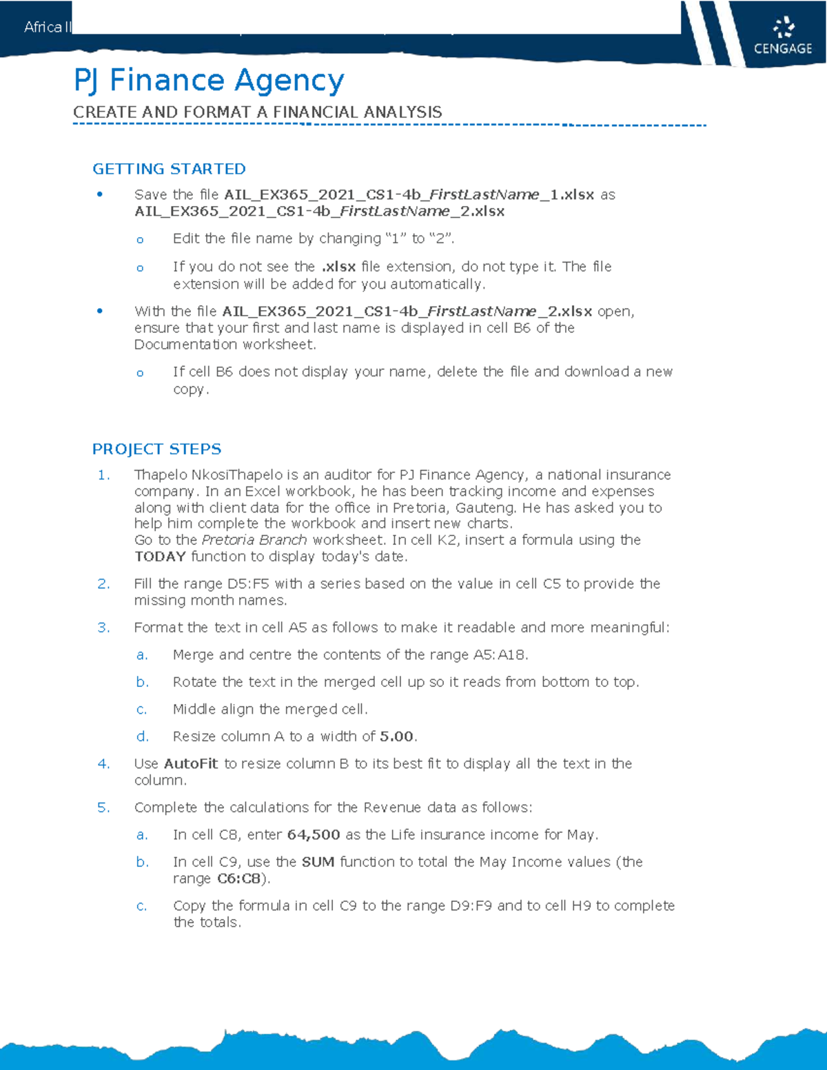 Africa Illustrated Excel Modules SAM Capstone Project 1b: Financial ...