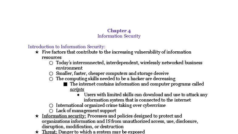 Chapter 4 BADM 2301 - Information Security Overview and Threats - Studocu