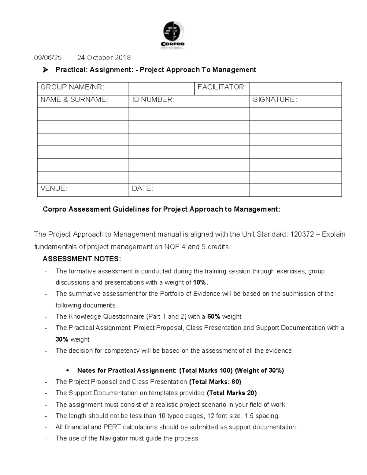 G2 Risk Practical Assignment: Project Approach to Management Proposal ...