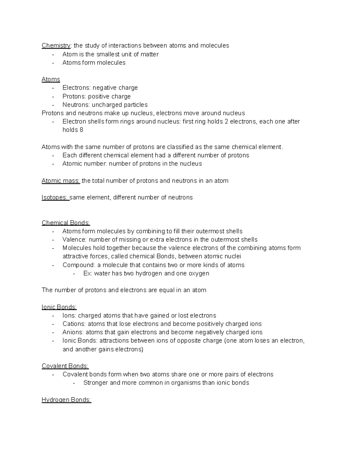 Microbiology: Exam 2 Study Guide on Atoms, Bonds & Reactions - Studocu