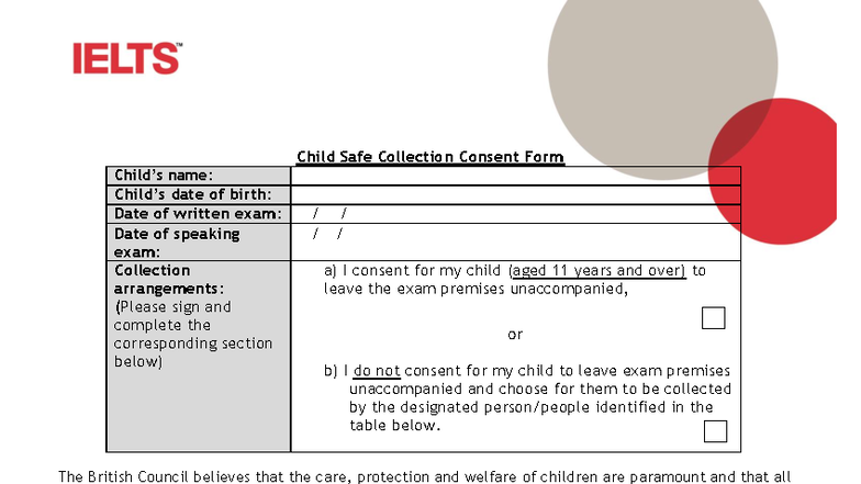 IELTS Child Safe Collection Consent Form - Studocu