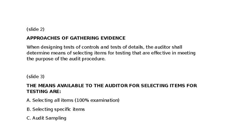 Document-26 - Approaches to Gathering Evidence in Audit Sampling - Studocu