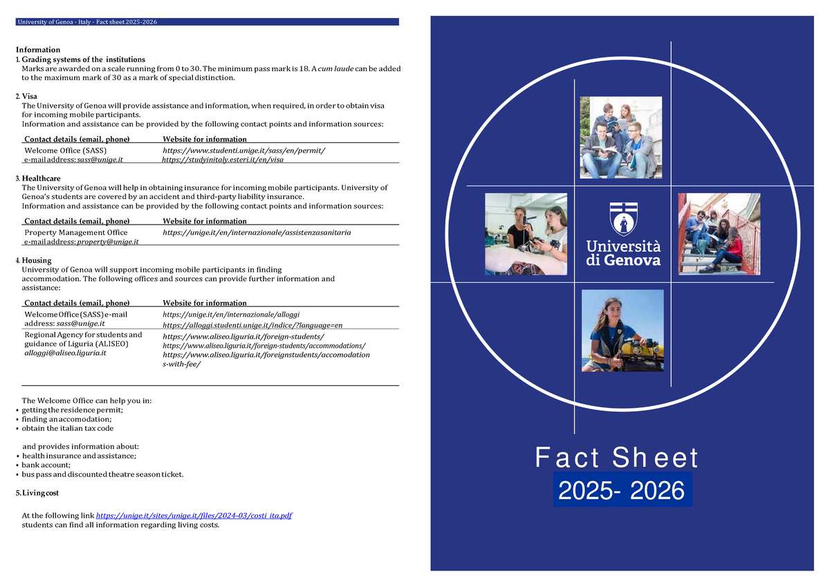 Fact Sheet: University of Genoa (Uni Ge) 2025-2026 Information - Studocu