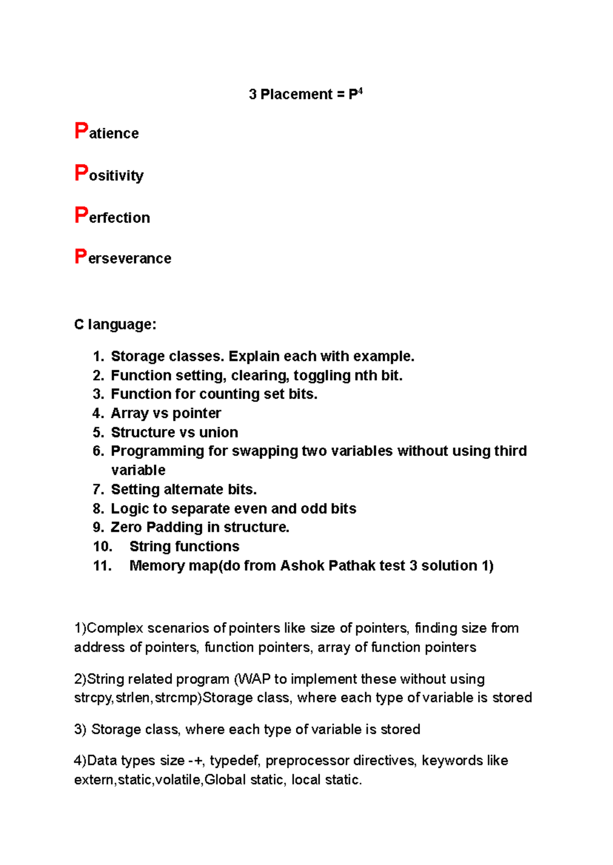Placement Questions: C Programming Concepts and Challenges - Studocu