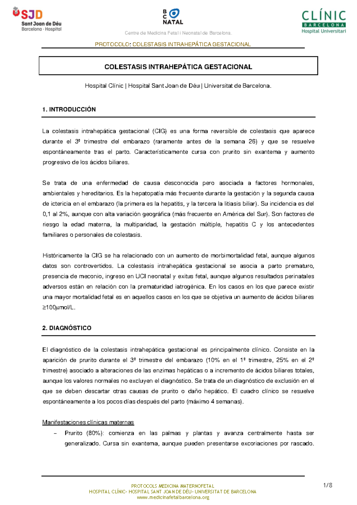 PROTOCOLO: COLESTASIS INTRAHEPÁTICA GESTACIONAL - HOSPITAL CLÍNIC - Studocu