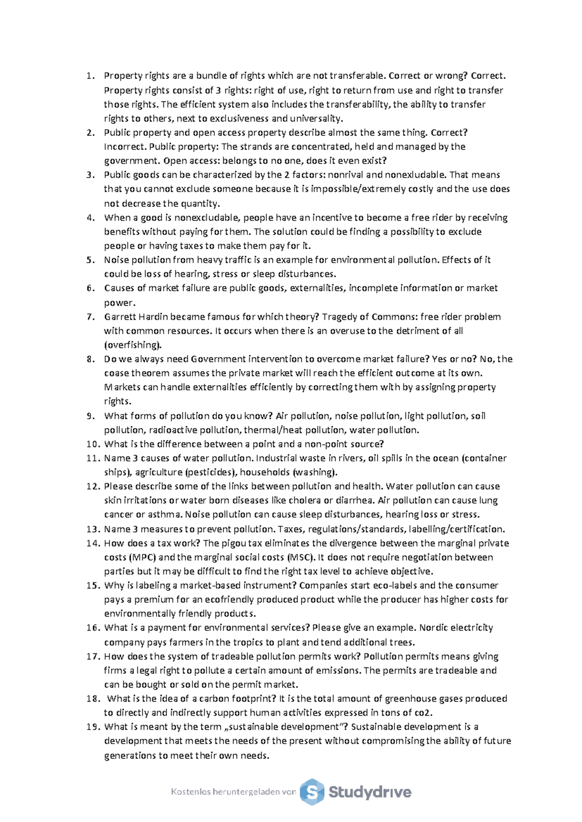 Review Questions Environment Answers - Property rights are a bundle of ...