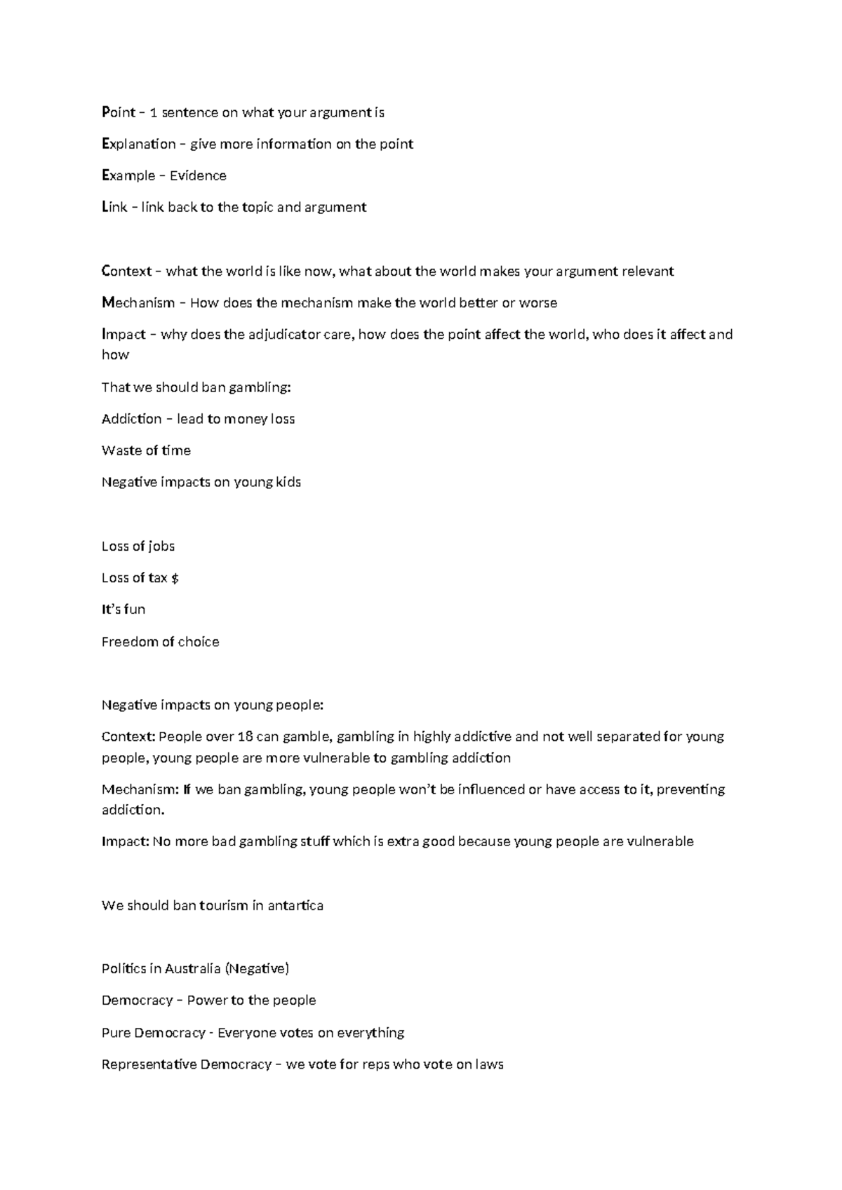 Debating - jvm - Point – 1 sentence on what your argument is ...