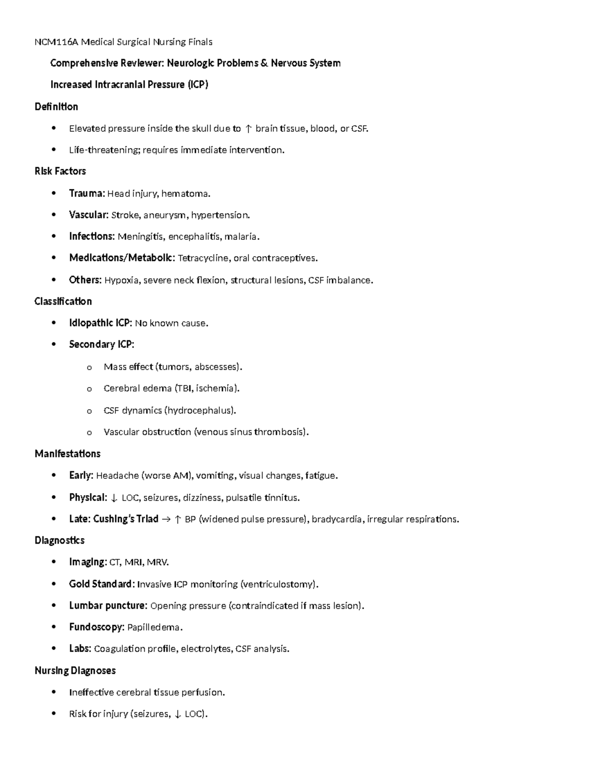 NCM116A Medical Surgical Nursing Finals: Comprehensive Review on ...