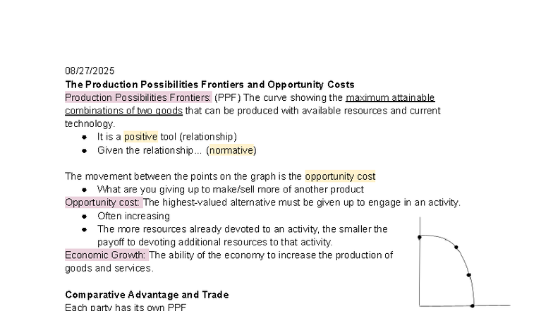 Macro 101: PPF, Opportunity Costs, and Comparative Advantage Notes ...