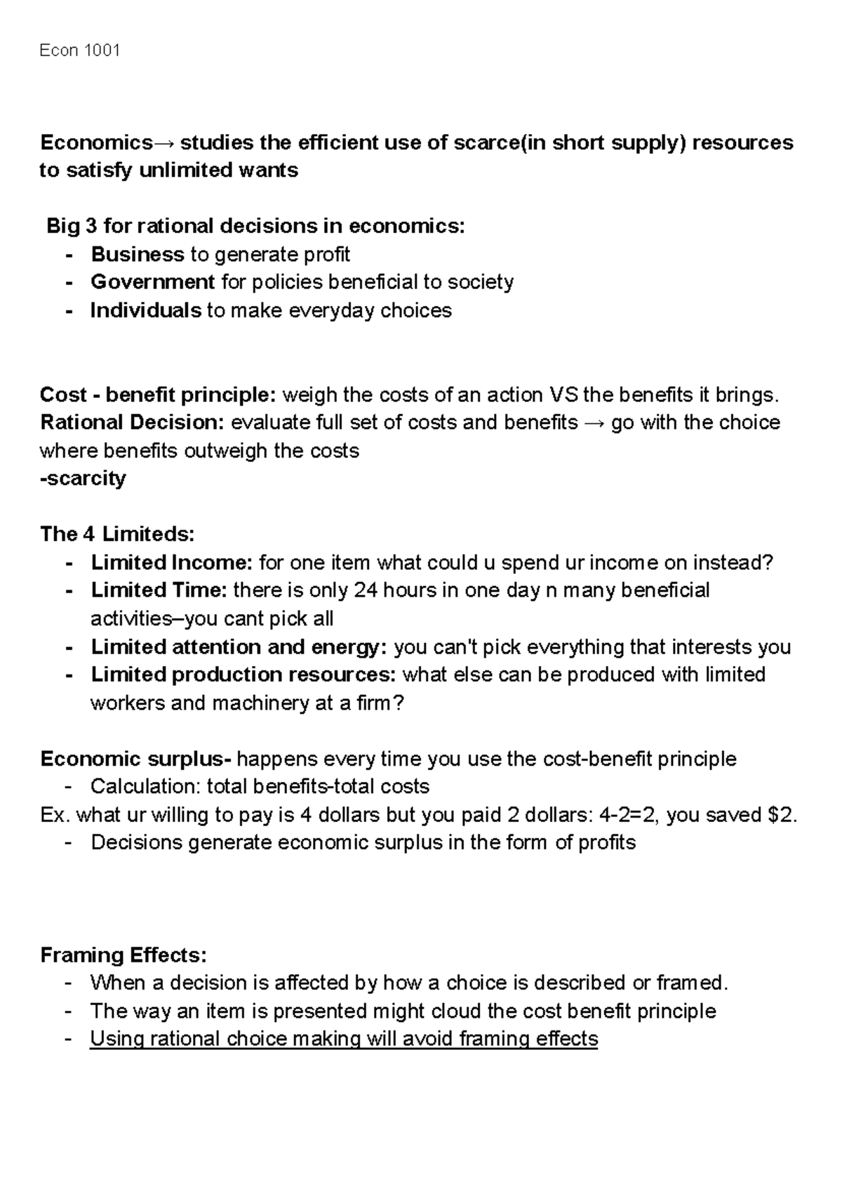 Econ 1001: Key Concepts in Resource Allocation and Decision Making ...