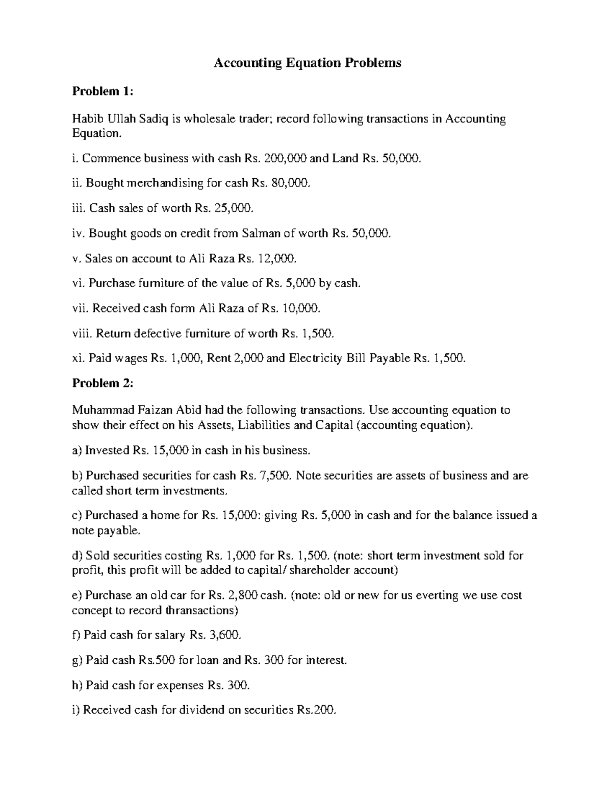 Accounting Equation Practice Questions: A Study Guide - Studocu