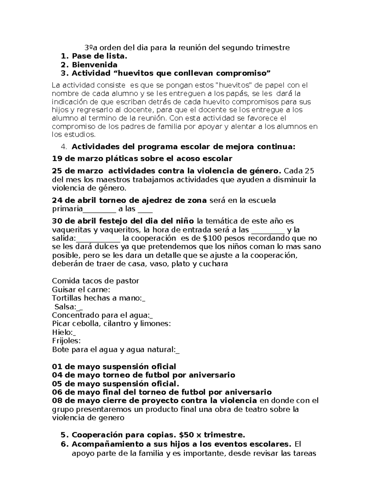 3ºA Orden del Día para la Reunión del Segundo Trimestre - Studocu