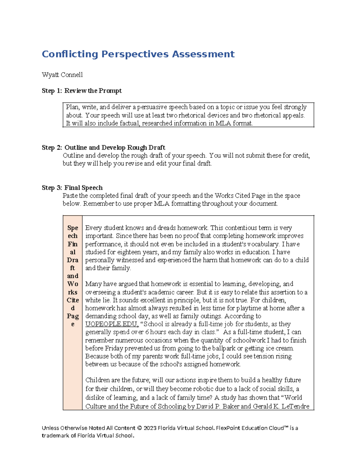 6.04 Persuasive Speech Assignment: Homework's Impact on Students - Studocu