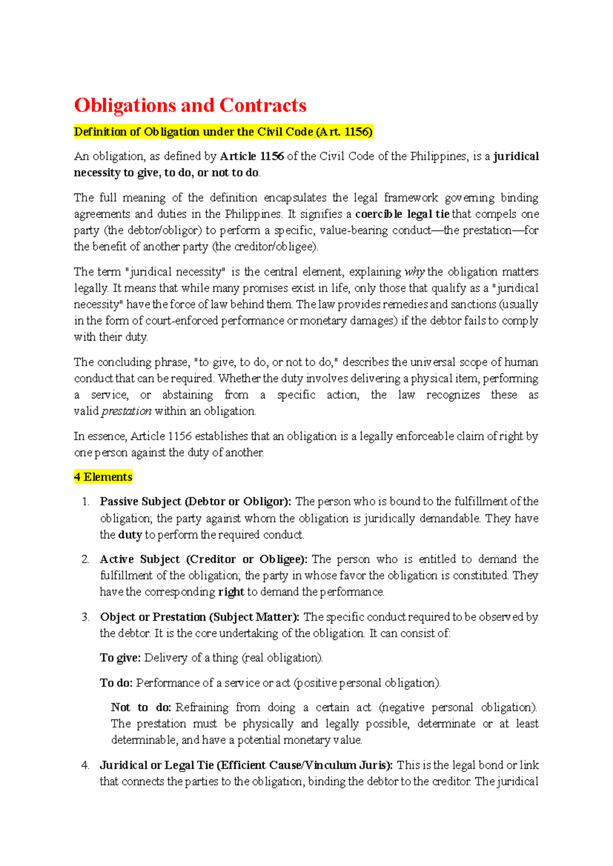 LAW 3 - Obligations and Contracts: Understanding Article 1156 and Key ...