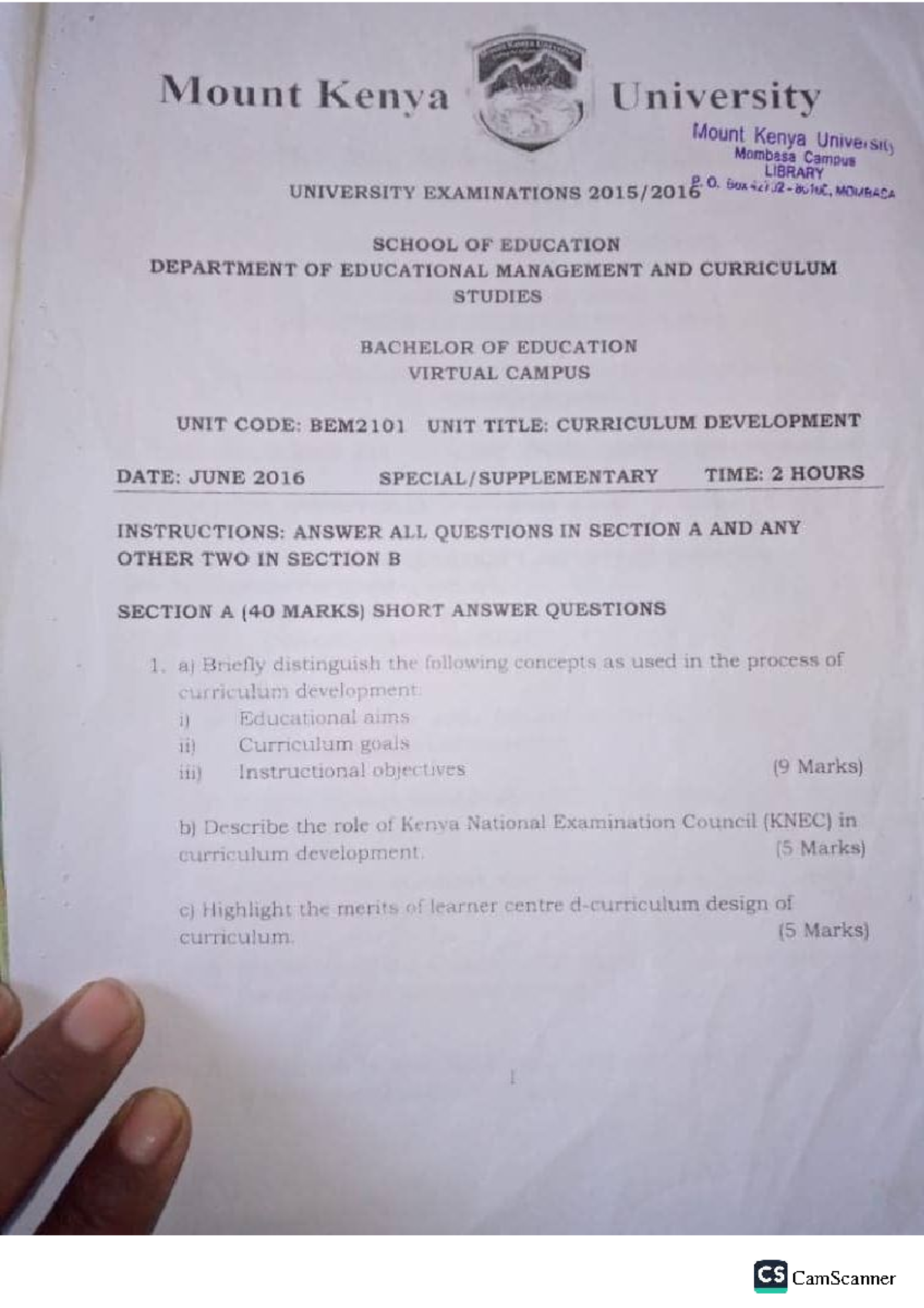 Curriculum Development Past Papers - BEM2101 Exam Review - Studocu