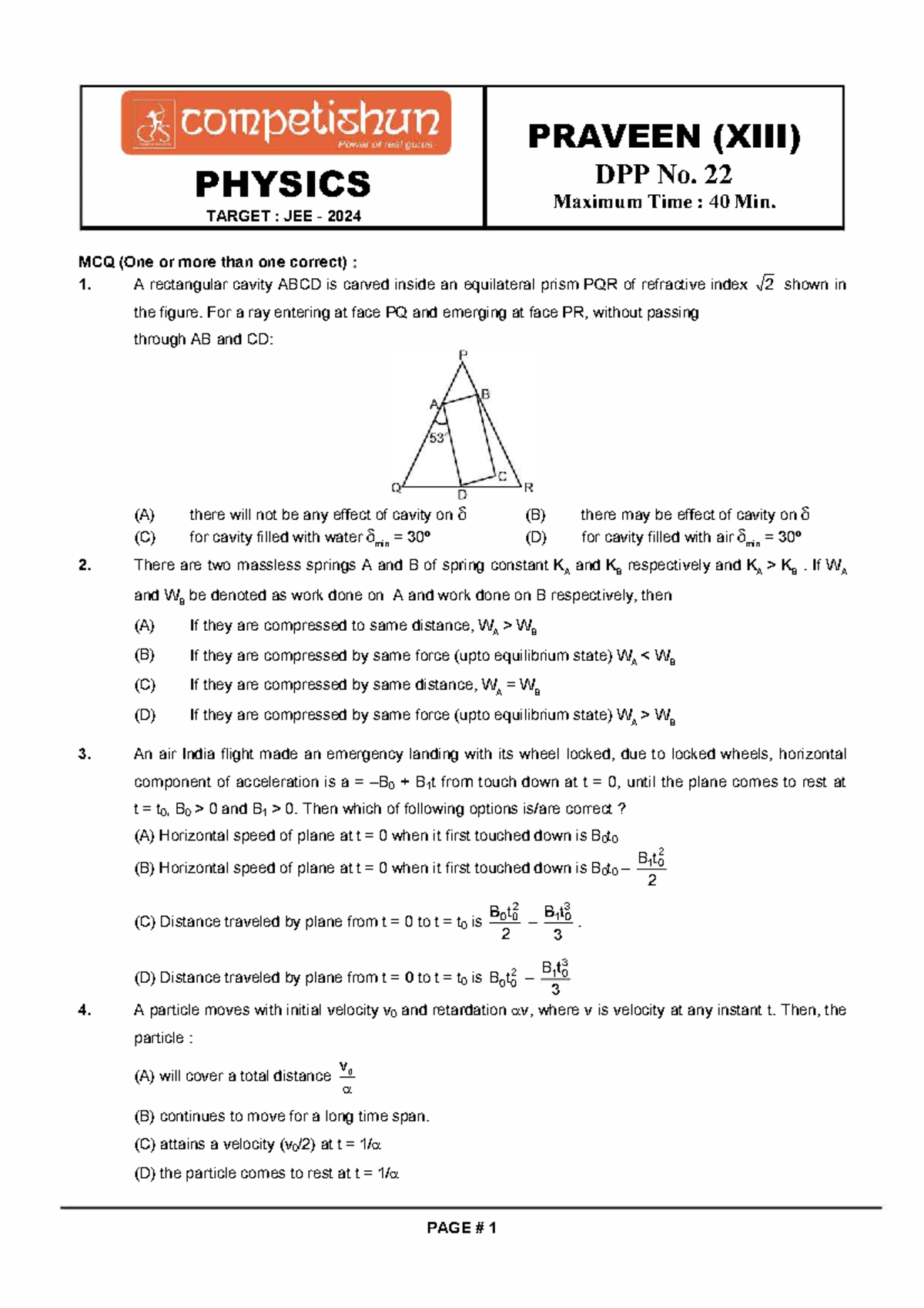 DPP No. 22 - Physics MCQs for JEE 2024 Preparation - Studocu