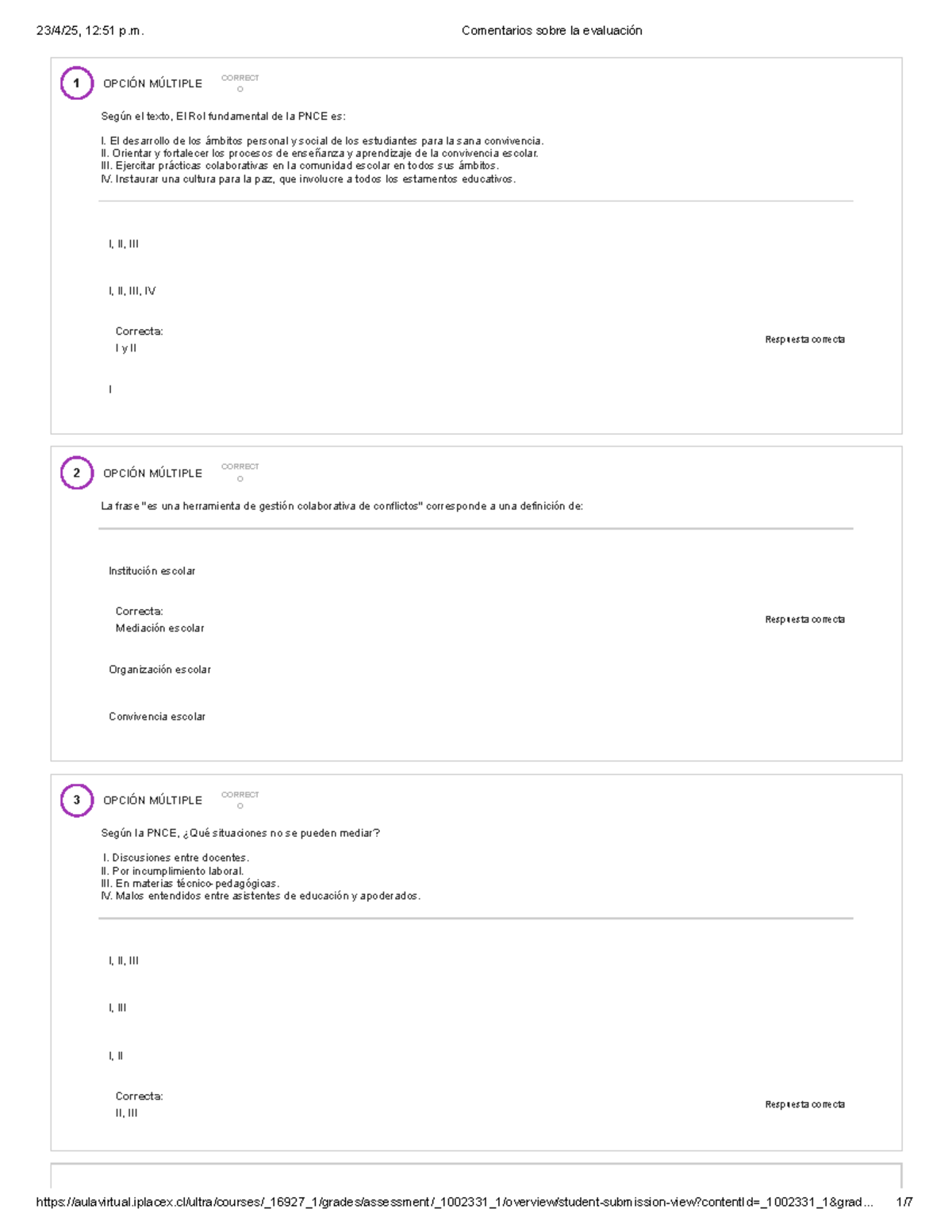 Prueba de Opción Múltiple: Mediación Escolar 1 - Evaluación y Comentarios - Studocu